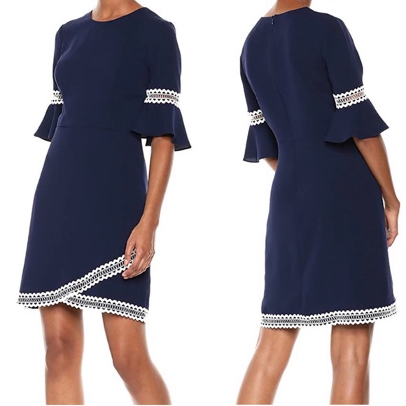 Shoshanna | Dresses | Shoshanna Caralee Dress Bell Sleeve Navy White ...